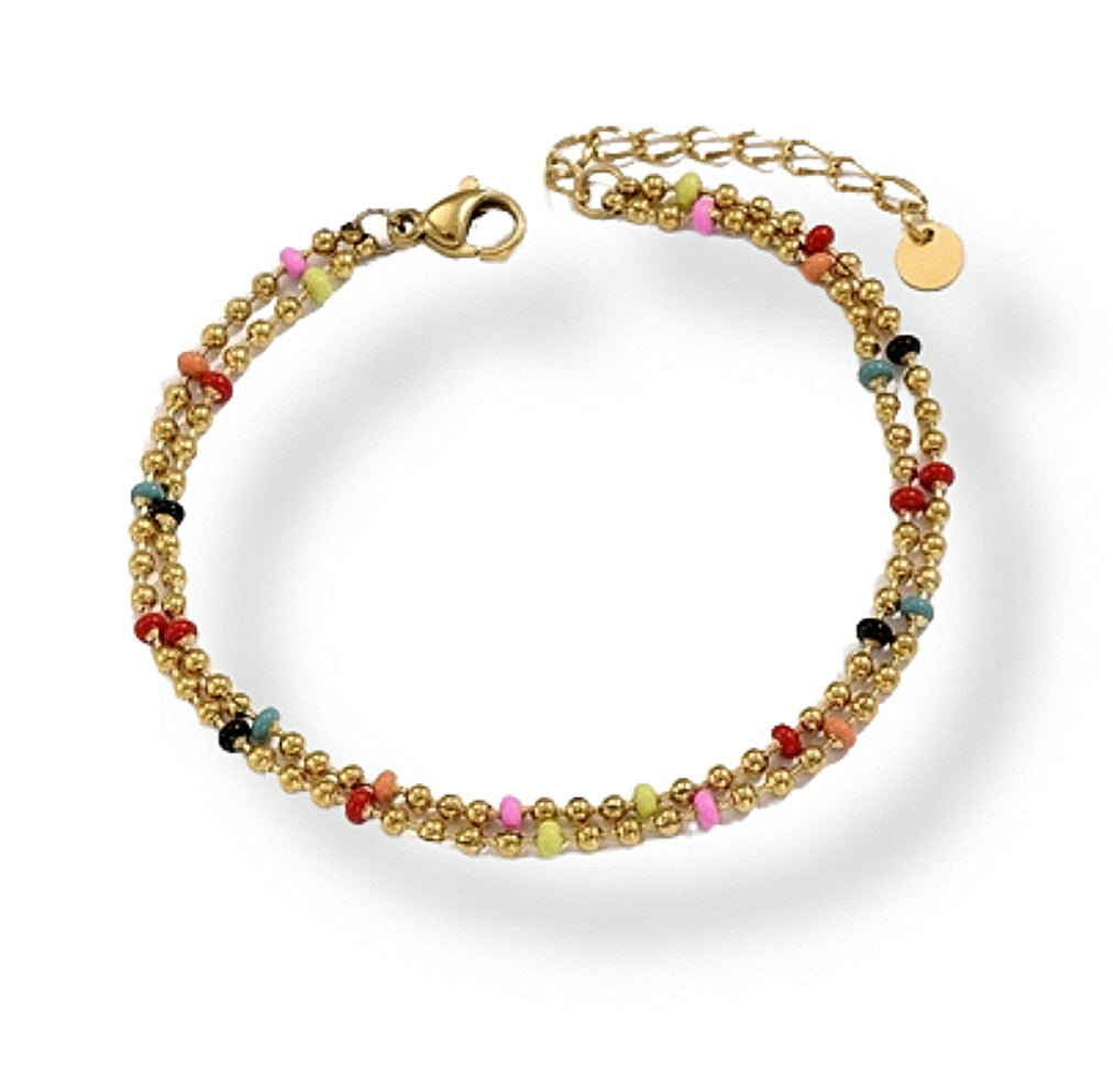 Dobbelt armbånd med emalje farver i 18 karat forgyldt stål – So Cph Smykker